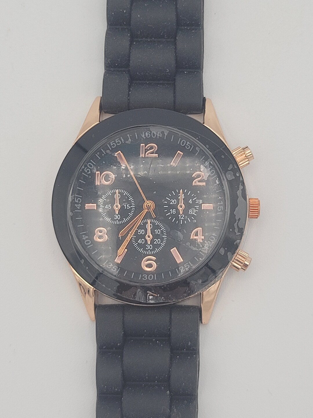 NEW Rose Gold Tone & Black Ladies Watch With Black Silicone Band ...