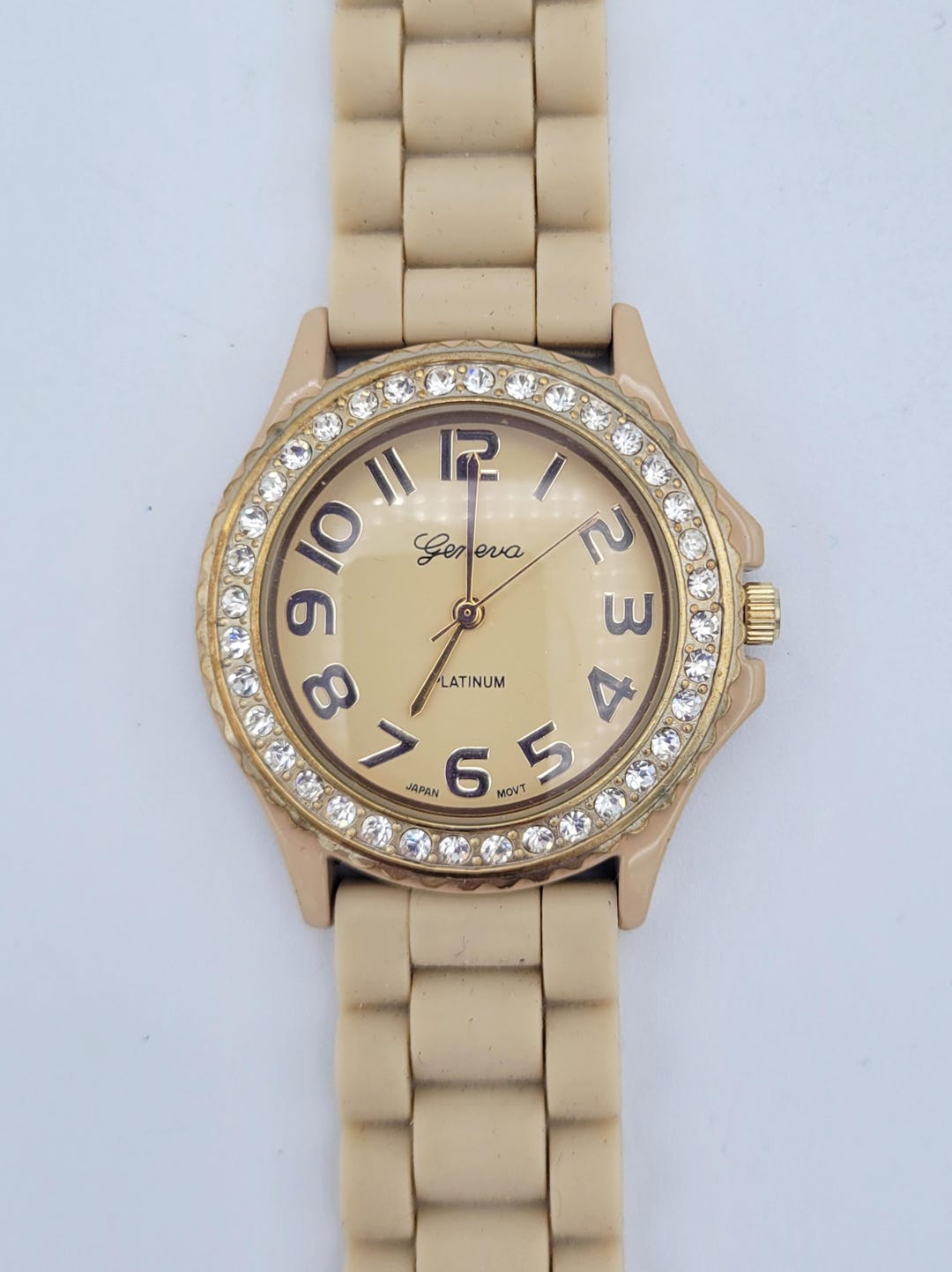 Geneva Platinum Beige & Gold Tone Rhinestones Ladies Watch With ...