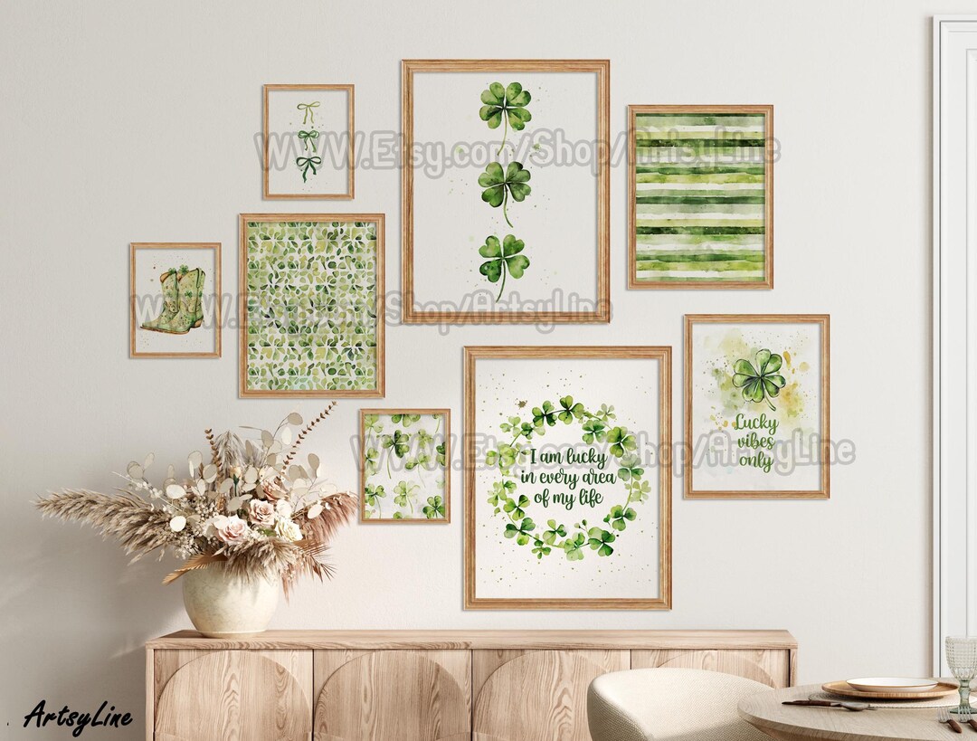 St Patrick’s Day Printable Wall Art Set of 8: Lucky Shamrock Coquette ...