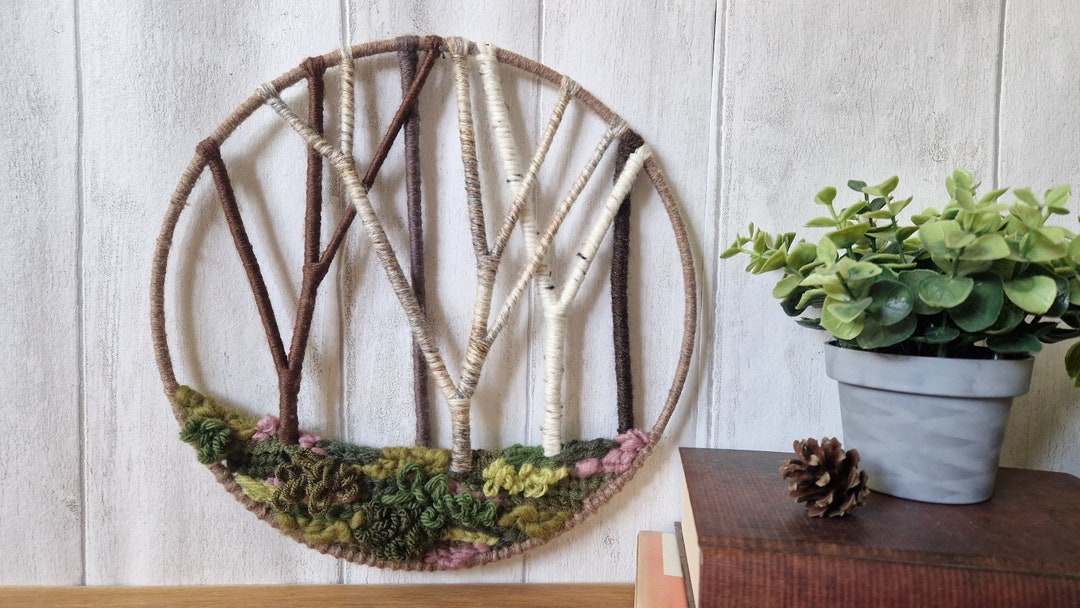 25cm Handwoven Woodland Tree Fiber Art in Hoop, Circular Weaving Art ...