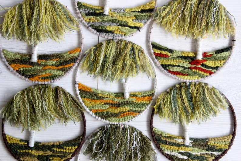 Small Silver Birch Woven Tree Hoop // Tapestry Wall Hanging / Circular ...