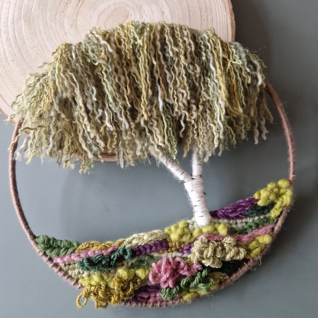 Silver Birch Wall Art, Handwoven Treescape Tapestry, 25cm Woven Birch ...