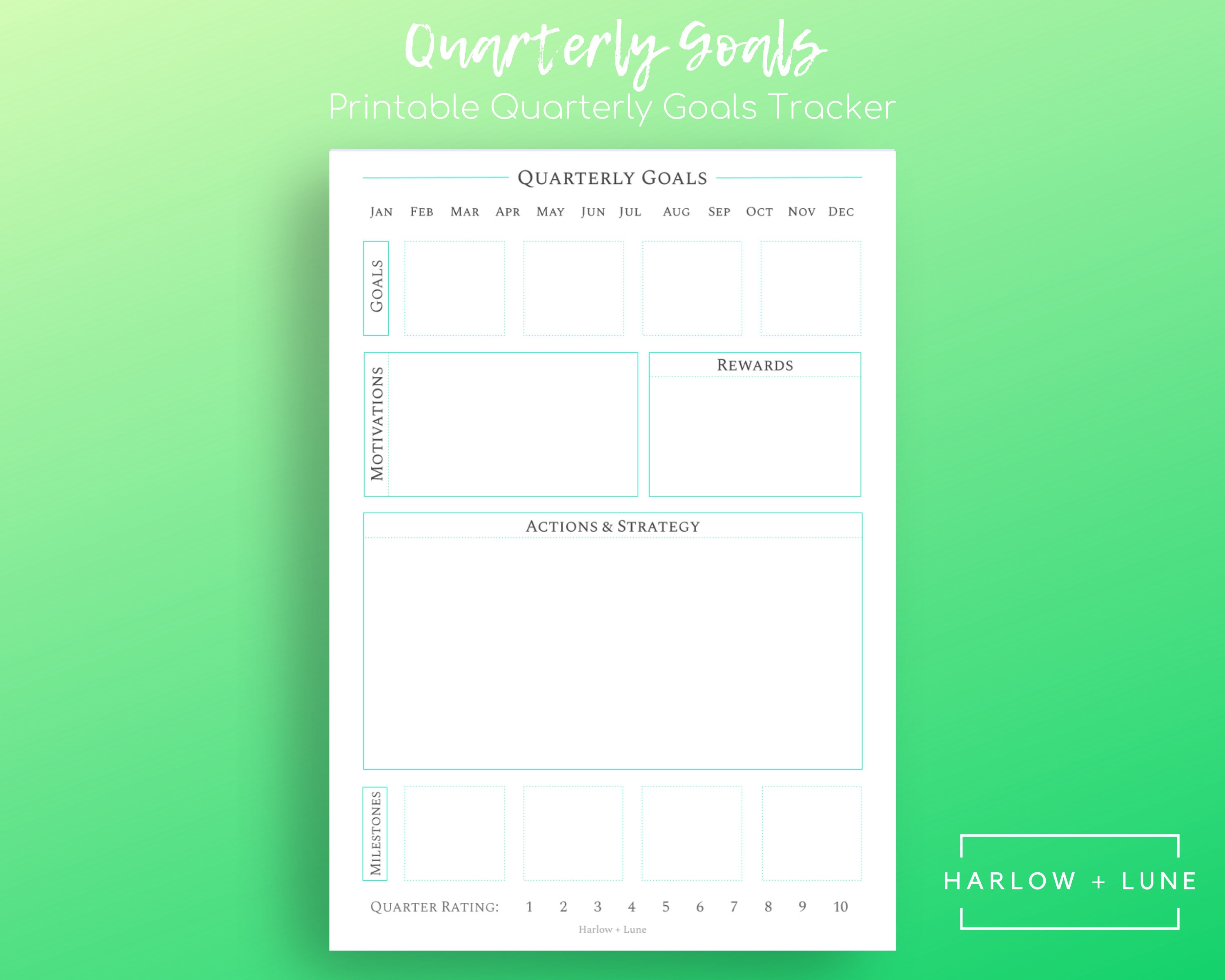 Paper Printable Quarterly Goal Planner Printable Habit Tracker Bullet ...