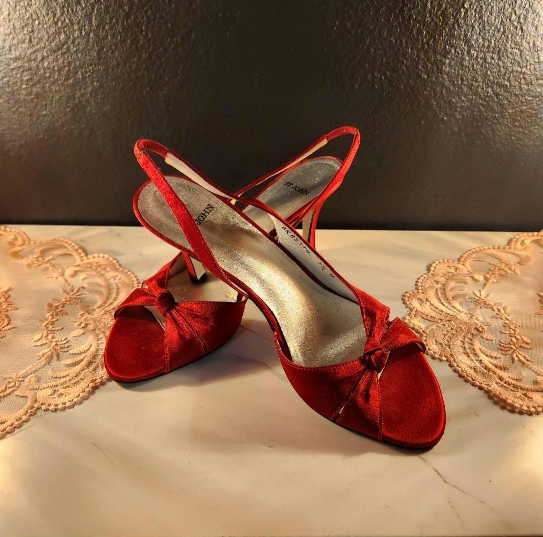 St. John Red Satin Heels - Etsy