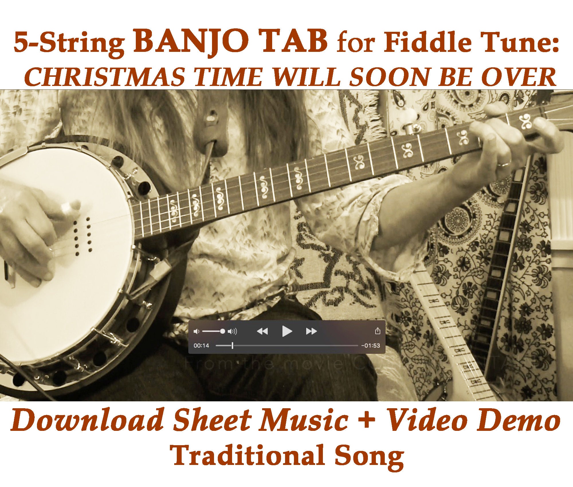 5-STRING BANJO TAB Sheet Music & Video Demo for Fiddle Tune - Christmas ...