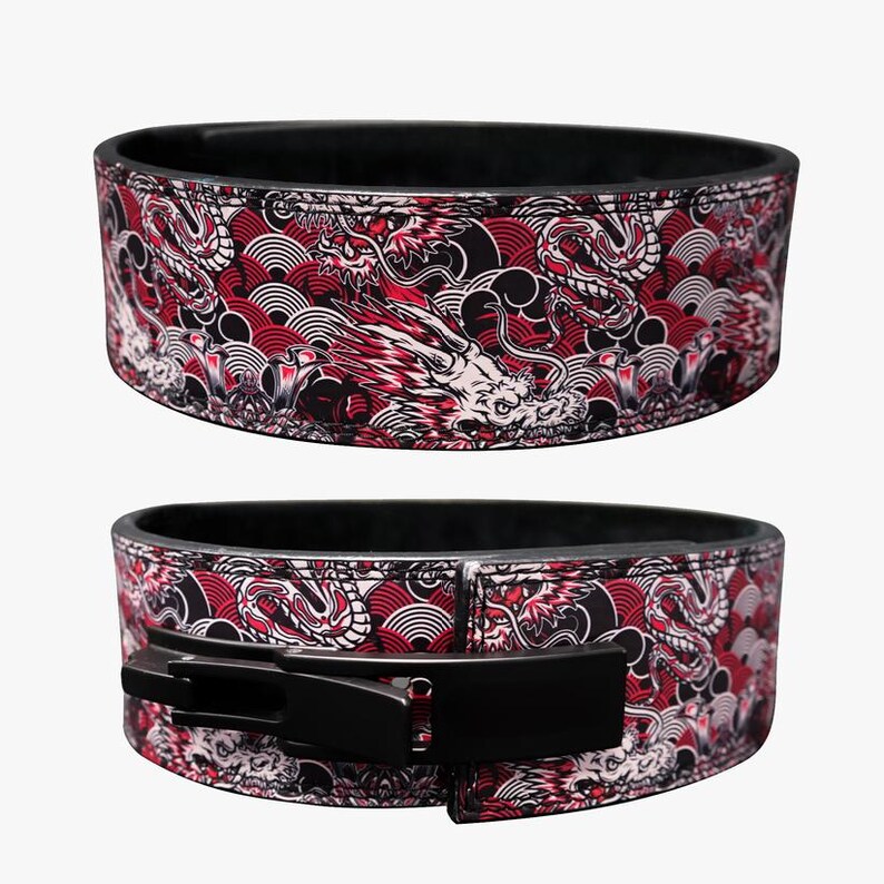 Japanese Samurai Evil Red Dragon Powerlifting Leather Lever Belt 4 Wide ...