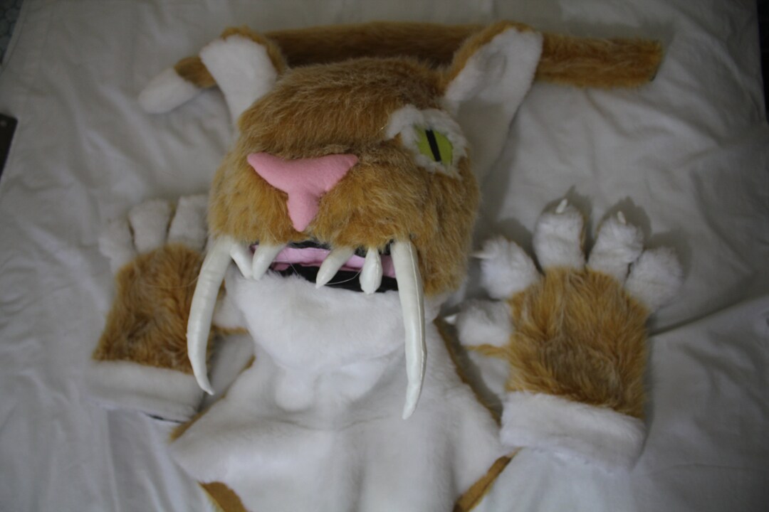 Saber-toothed Tiger Partial Fursuit, Head Paws & Tail Upcycled Material ...