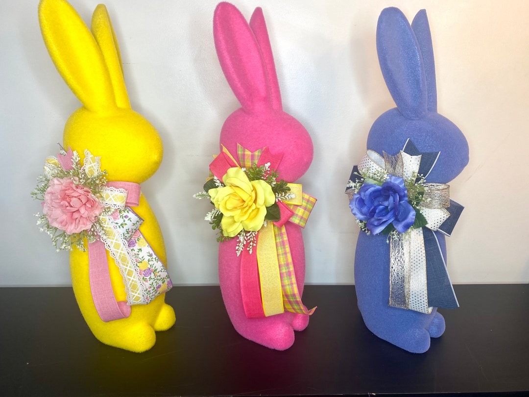 XL Flocked Bunny, Flocked Easter Bunny, Flocked Rabbit, Button Nose ...