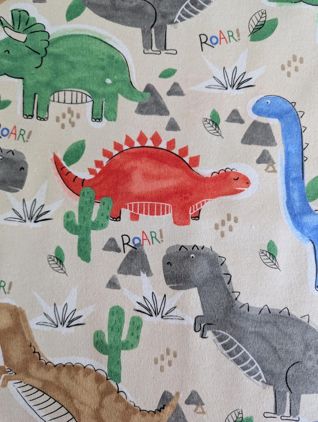 Baby Flannel Fabric Dinosaurs Super Snuggle Blue Green Orange Gray by ...