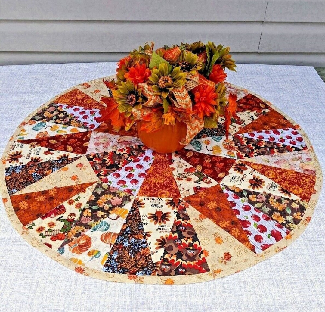 Handmade Round Fall Table Topper Patchwork Tablecloth Autumn Decor ...