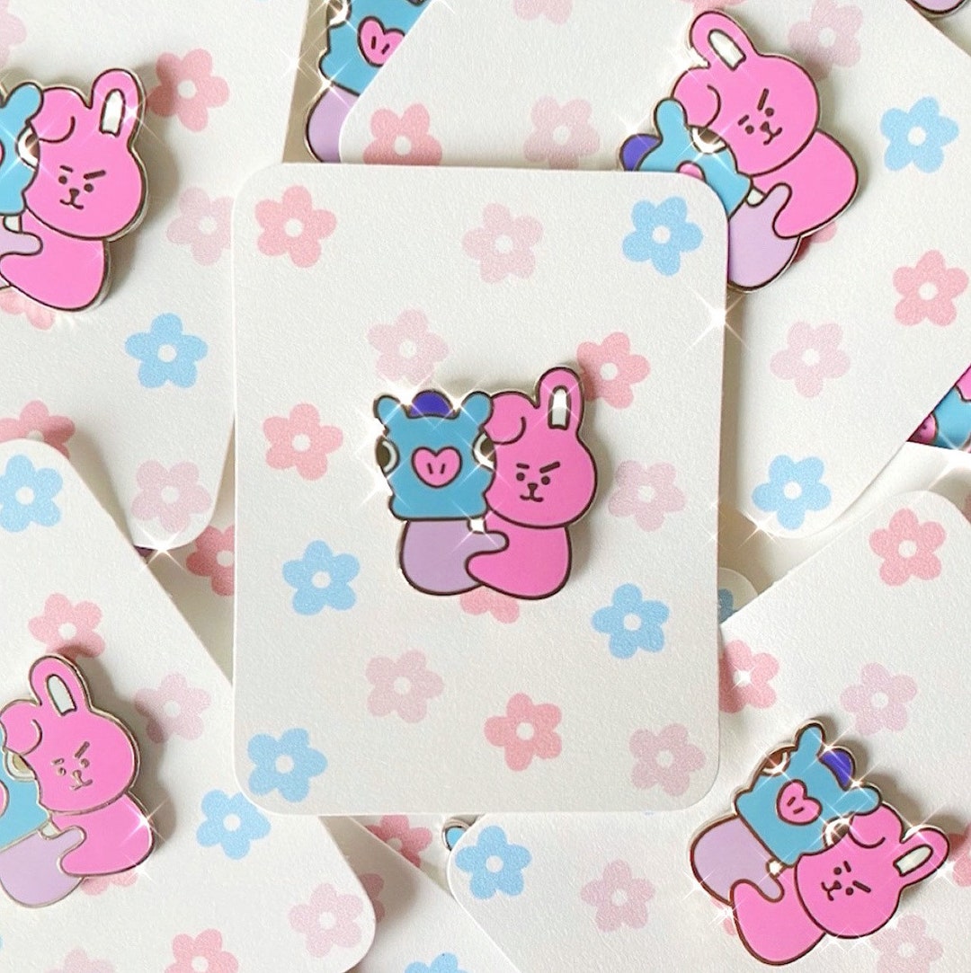 BTS BT21 Mang and Cooky Hugging Enamel Pin - Etsy