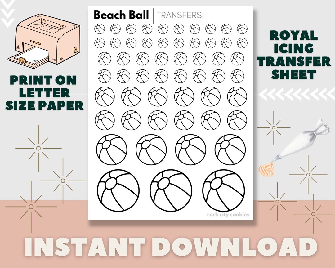 BEACH Ball Royal Icing Transfer Sheet INSTANT - Etsy
