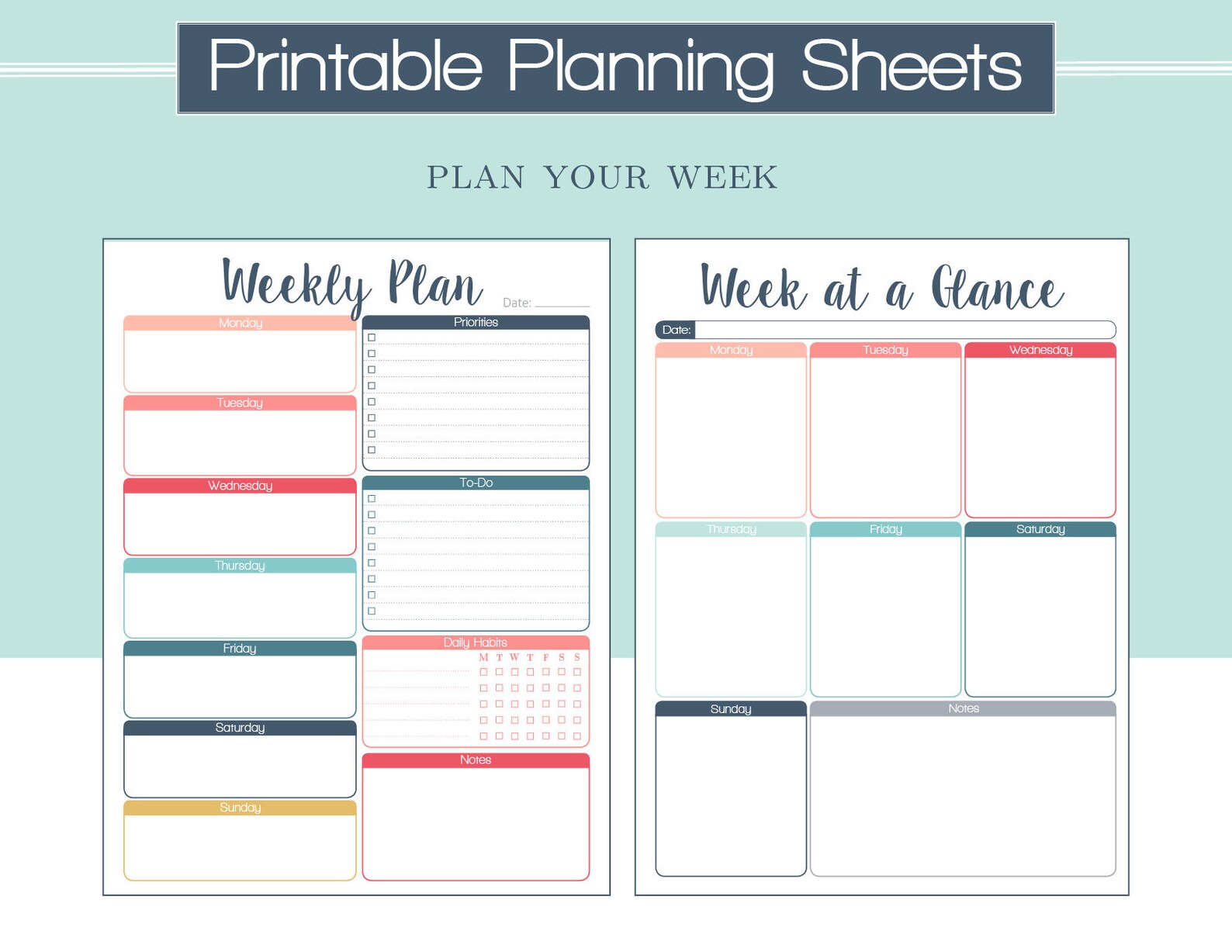 Planning Printables for Daily/weekly Planning, Cleaning Schedule, Meal ...