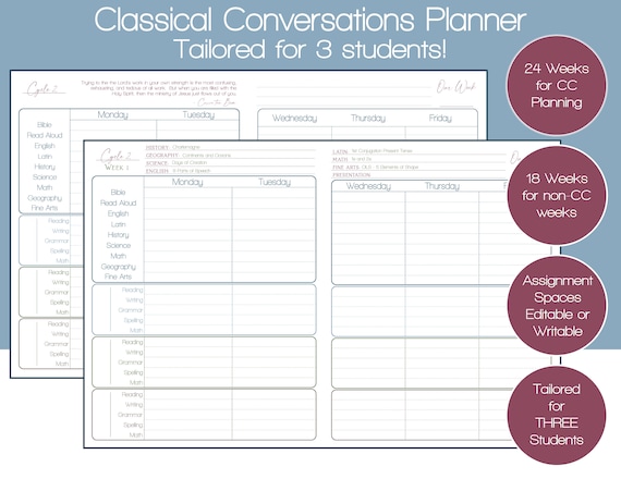 Classical Conversations Homeschool Planner \u2022 Soft Boho \u2022 CC \u2022 Lesson Planner ...