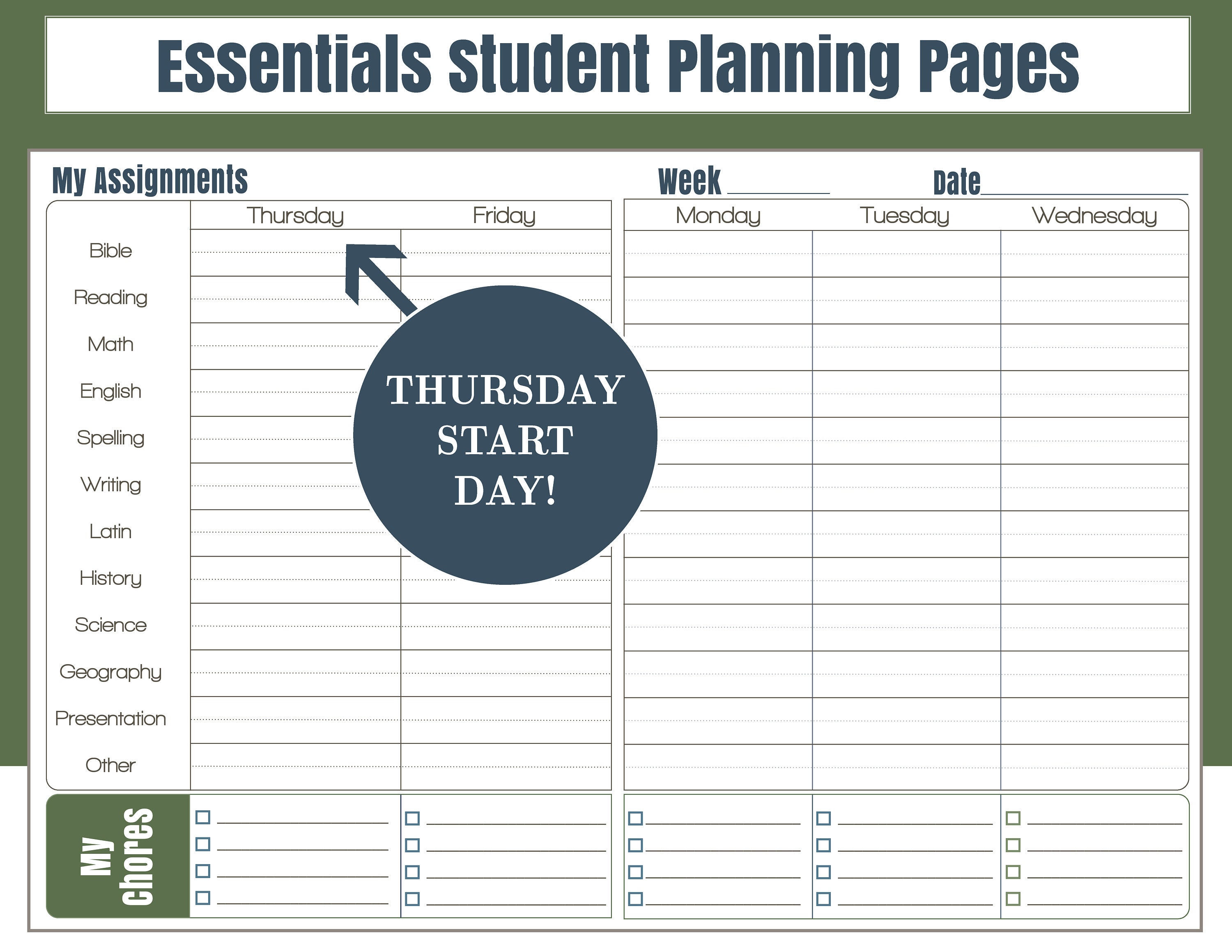 2023-24 CC Essentials Student Planner for BOYS THURSDAY Start - Etsy