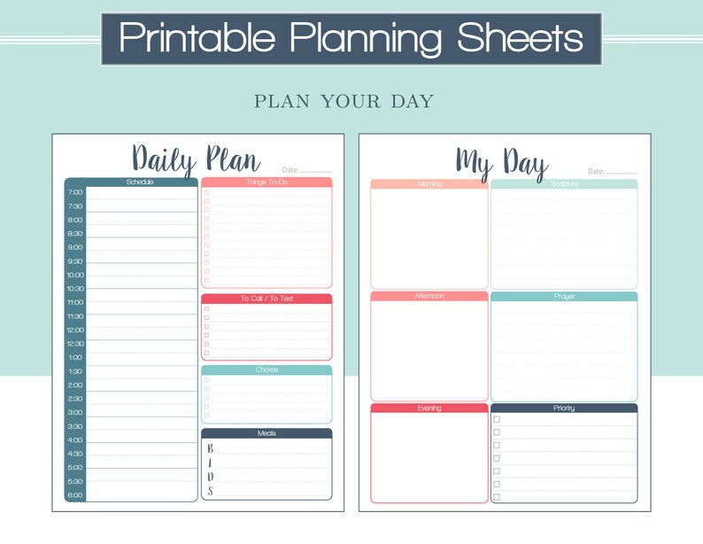 Planning Printables for Daily/weekly Planning, Cleaning Schedule, Meal ...