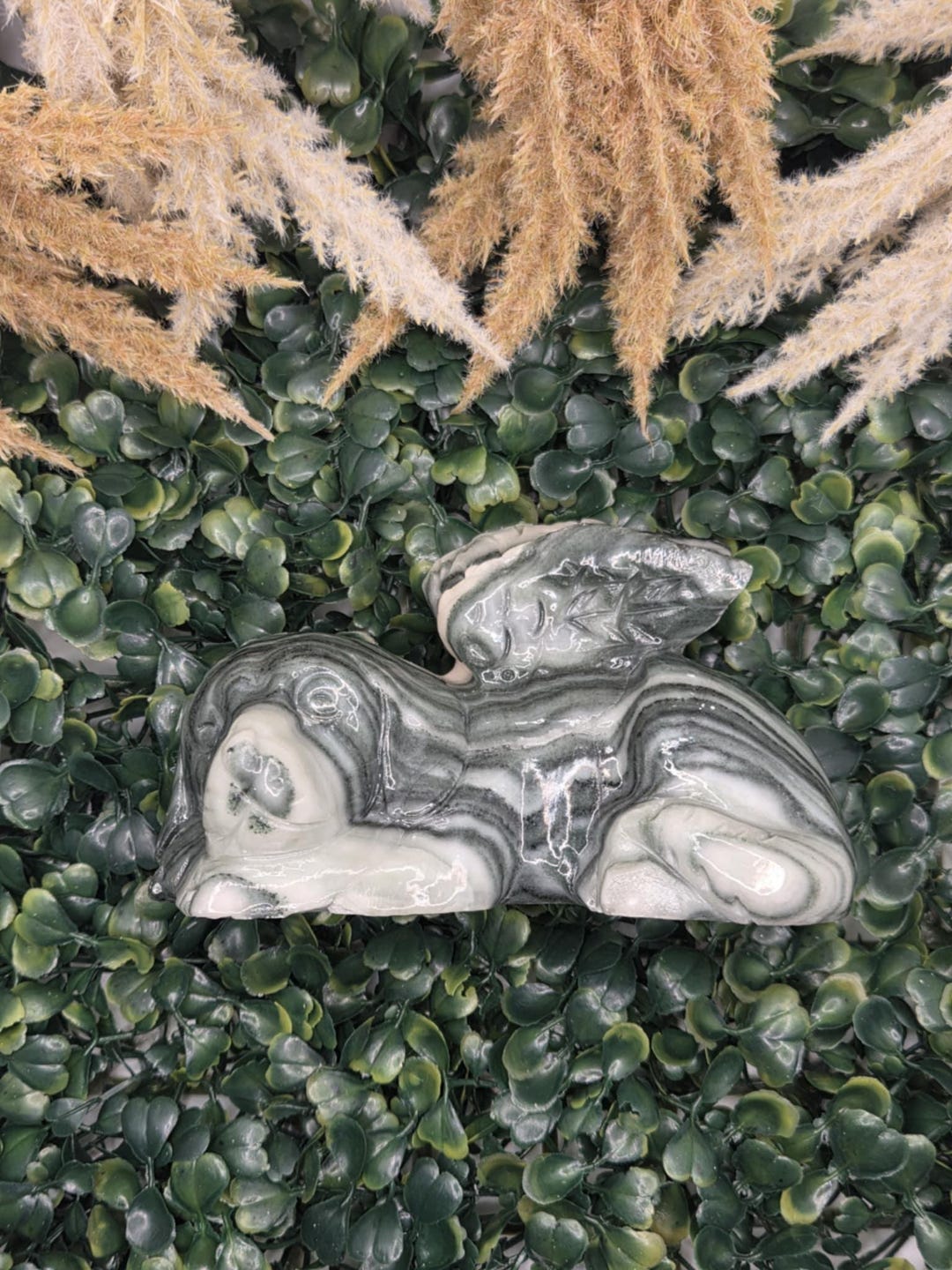 Layered Green Jade Carved Angel Dog, Animal Figurine, Healing Crystal ...