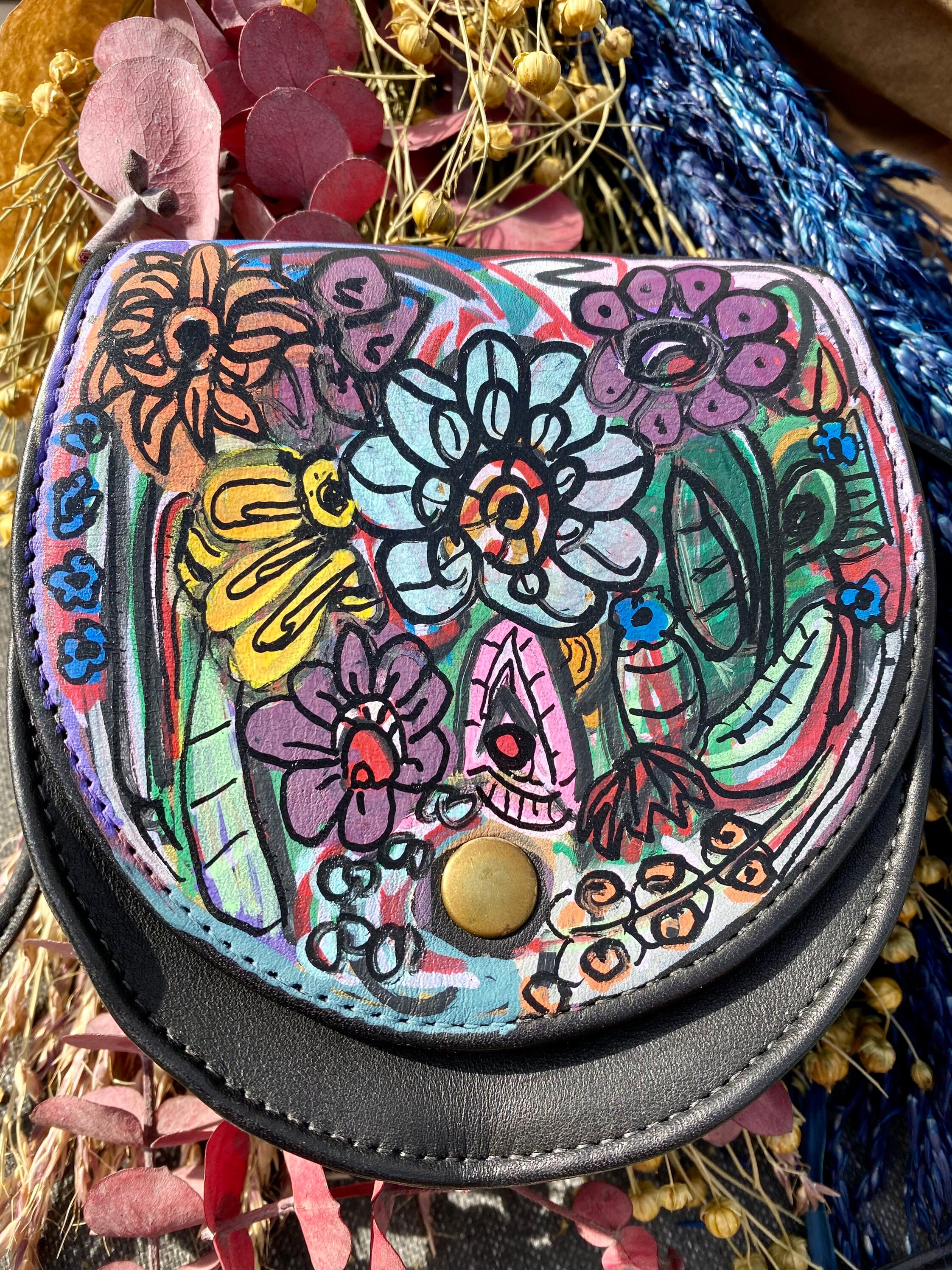 Hand Painted Bags Coach Leather Crossbody Bag Painted Bags | Etsy