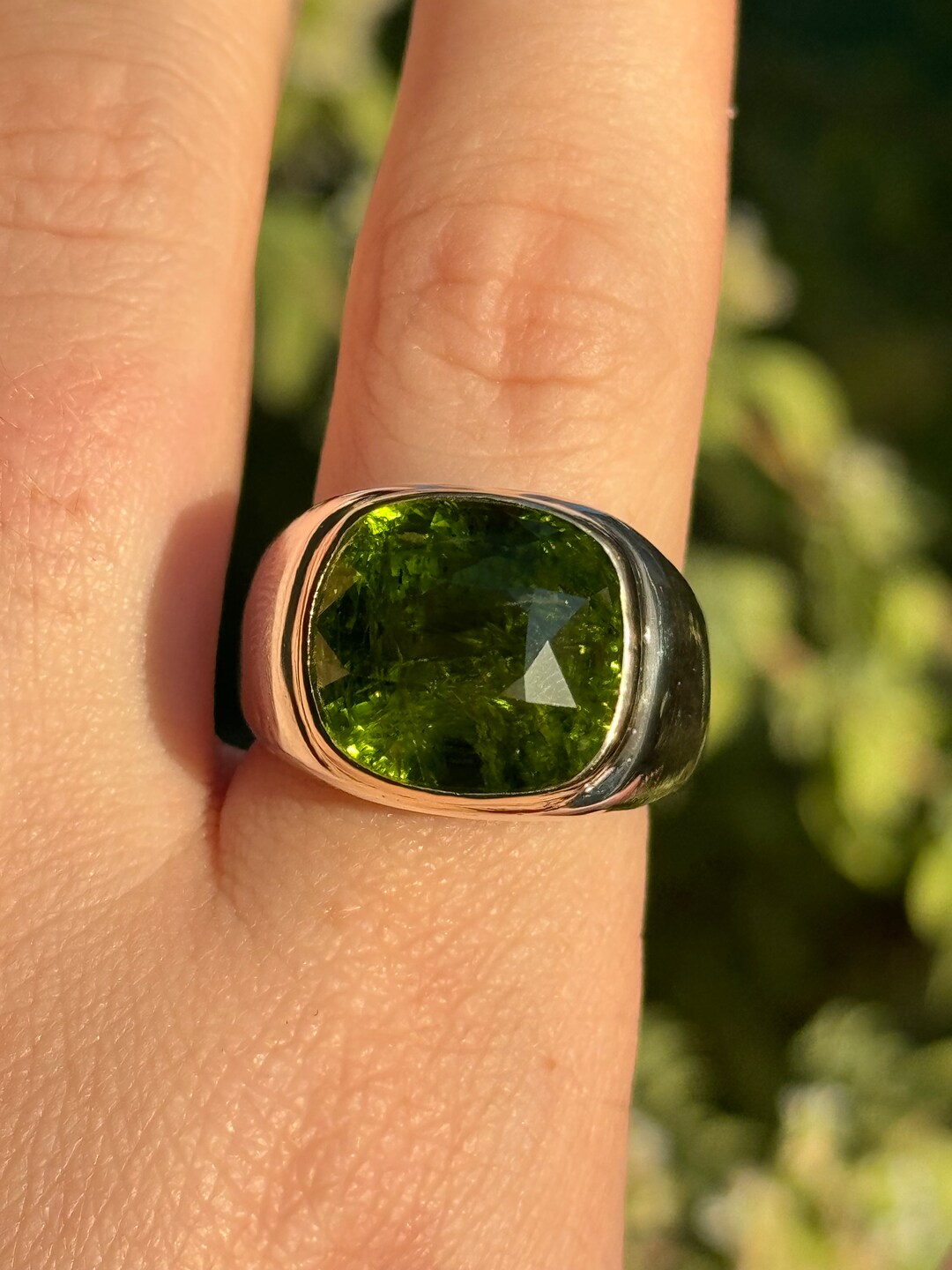 IGS Certified Large Burmese Peridot Chunky Sterling Silver 14k Signet ...