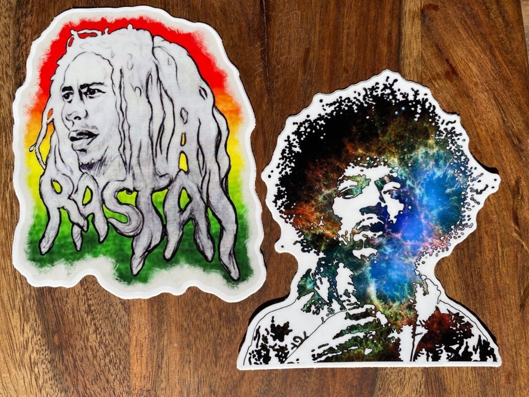 Jimi Hendrix & Bobmarley Set of 2 4"x4" Original Art Die Cut Stickers ...