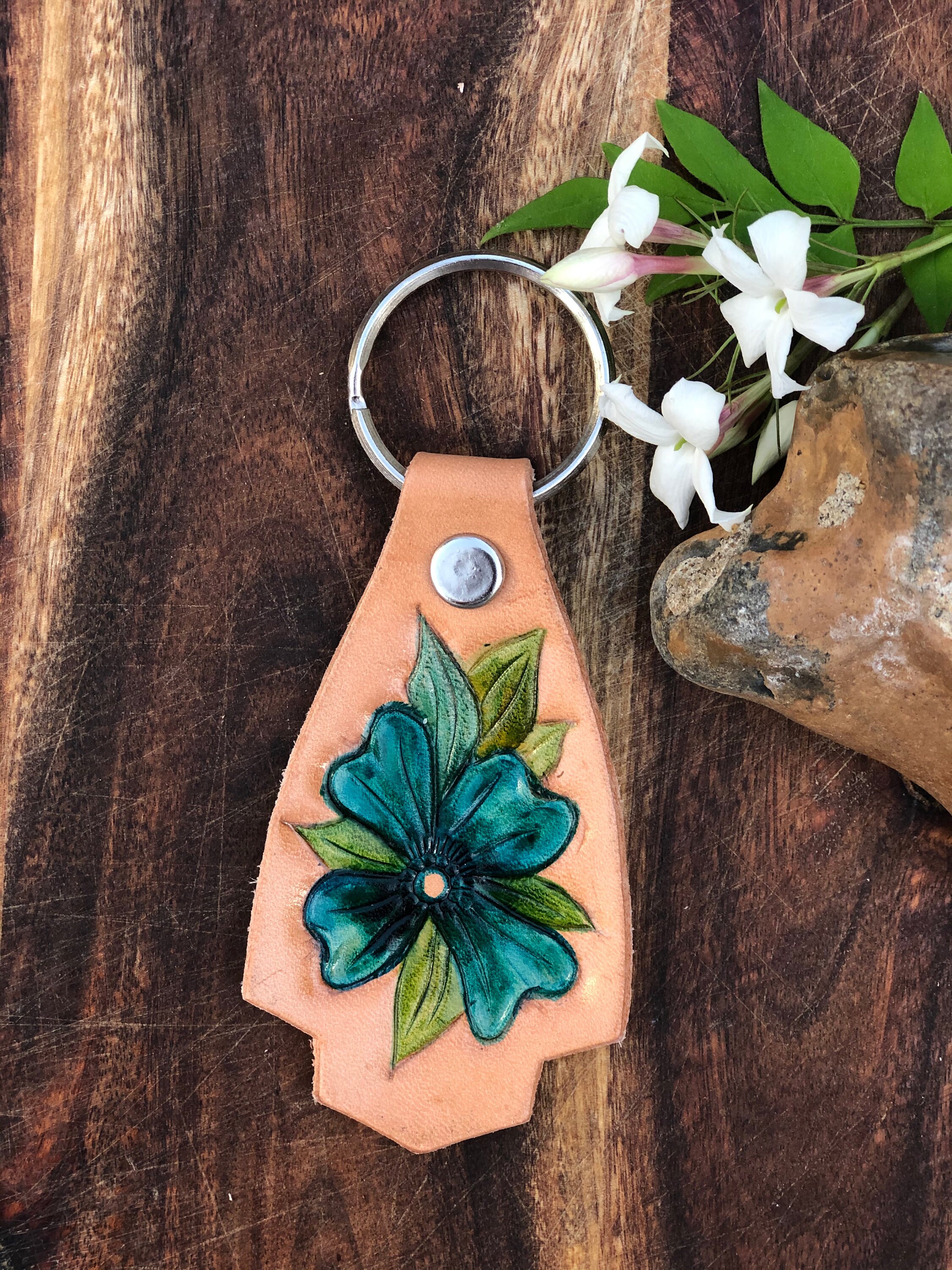 Londoner Leather Keychain Flower Floral Leather Key Fob - Etsy