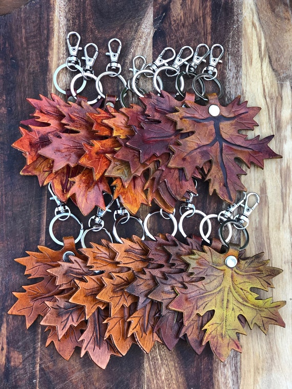 Genuine %100 Leather Keychain Maple Leaf Shaped Key Ring - Etsy