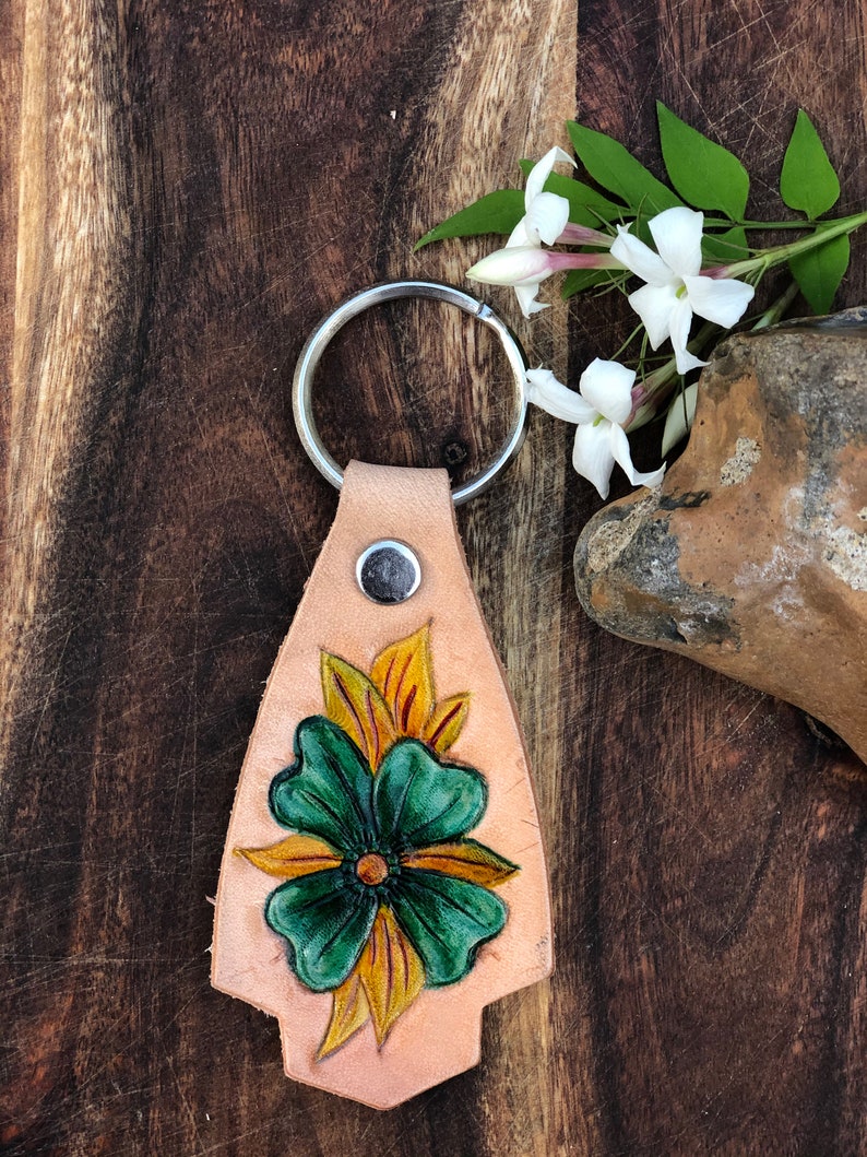 Londoner Leather Keychain Flower Floral Leather Key Fob - Etsy