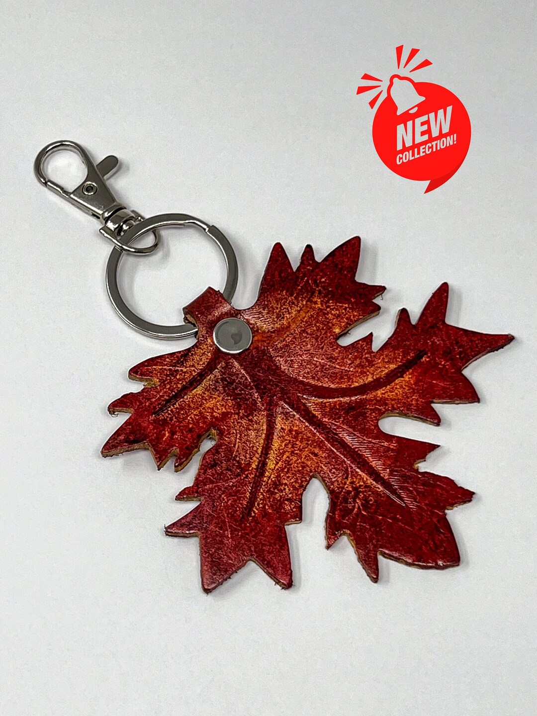 Genuine %100 Leather Keychain Maple Leaf Shaped Key Ring Handmade Cutting / Dyeing London-style ...