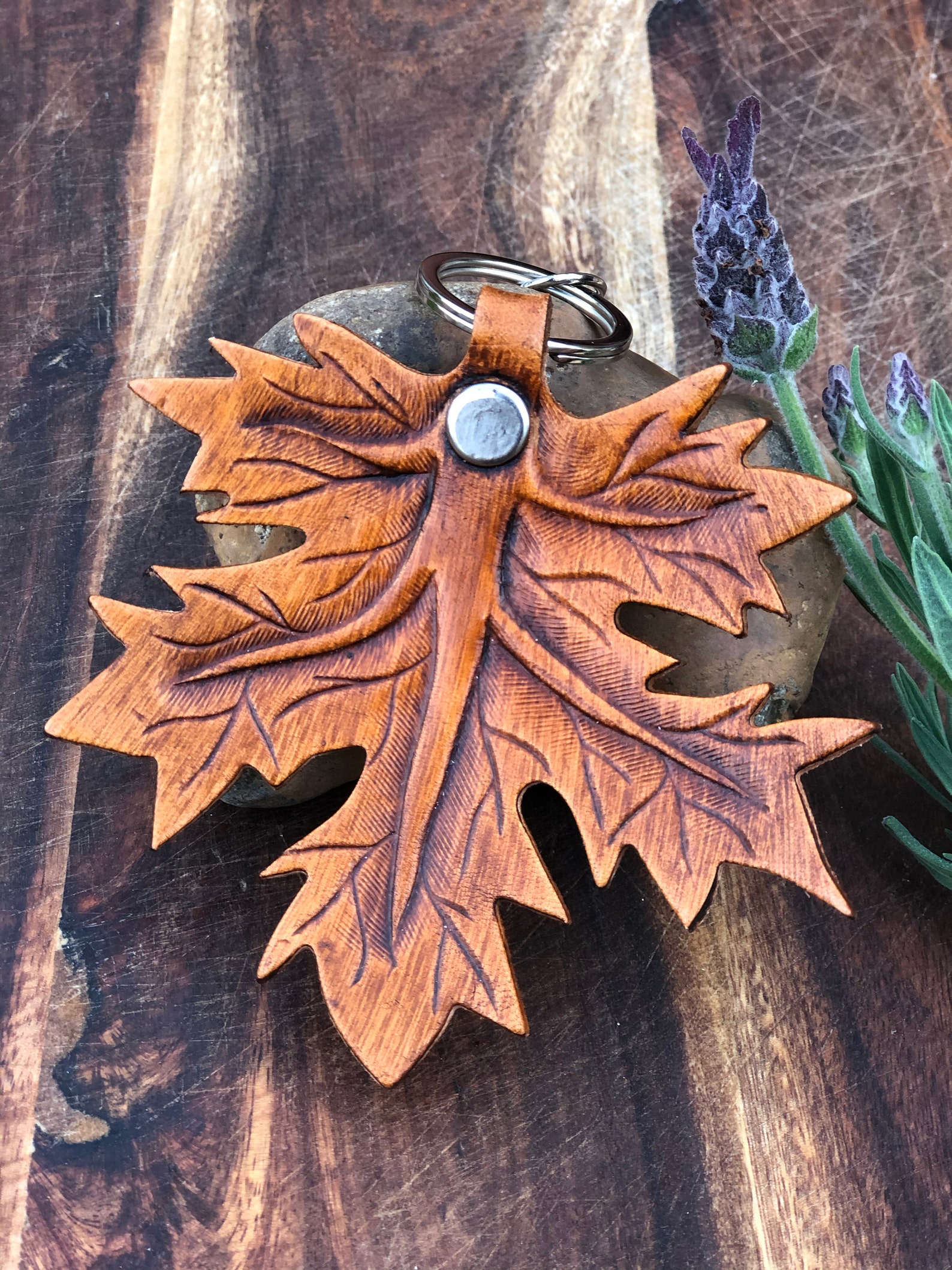 Genuine %100 Leather Keychain Maple Leaf Shaped Key Ring - Etsy