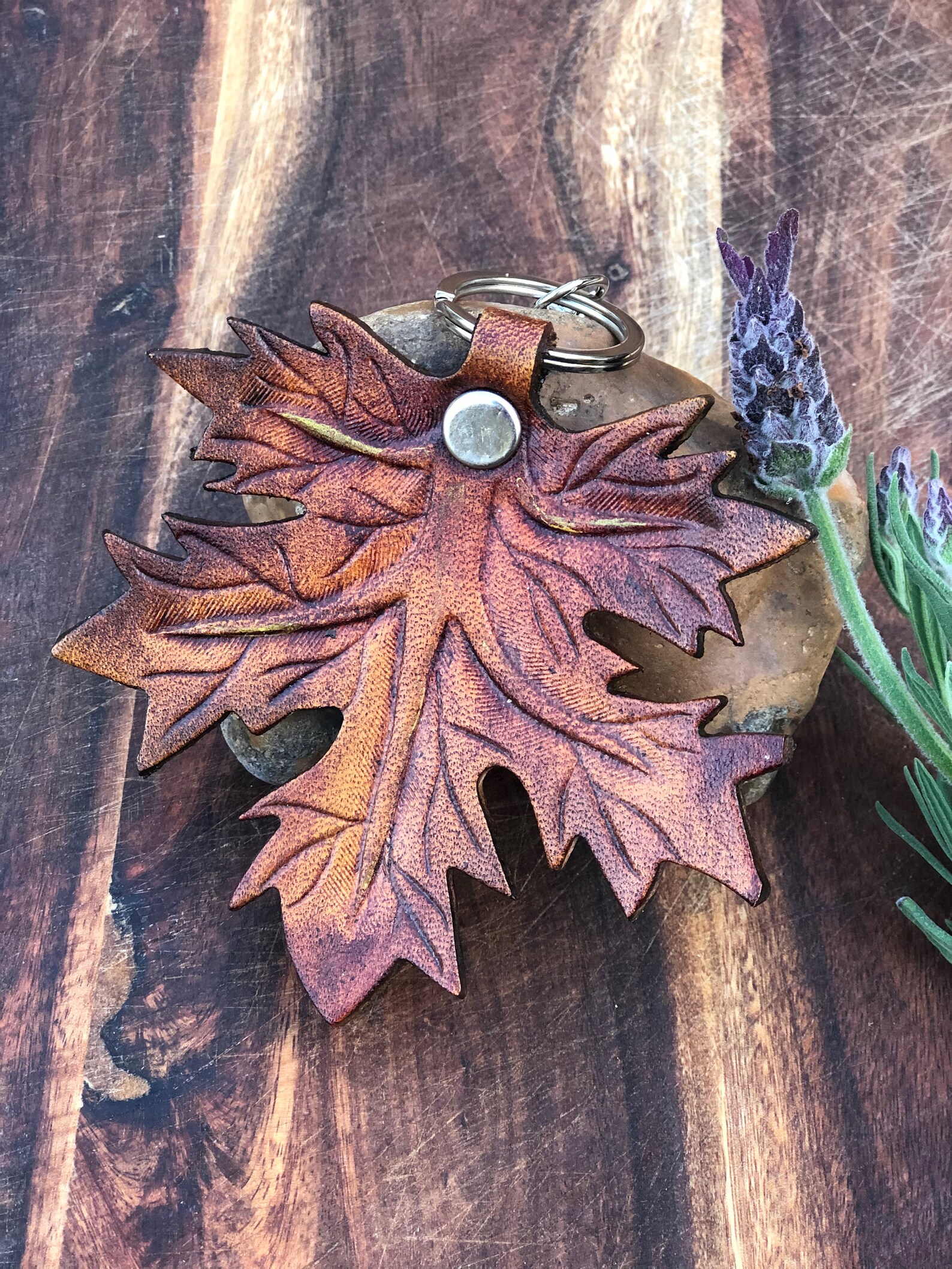 Genuine %100 Leather Keychain Maple Leaf Shaped Key Ring - Etsy