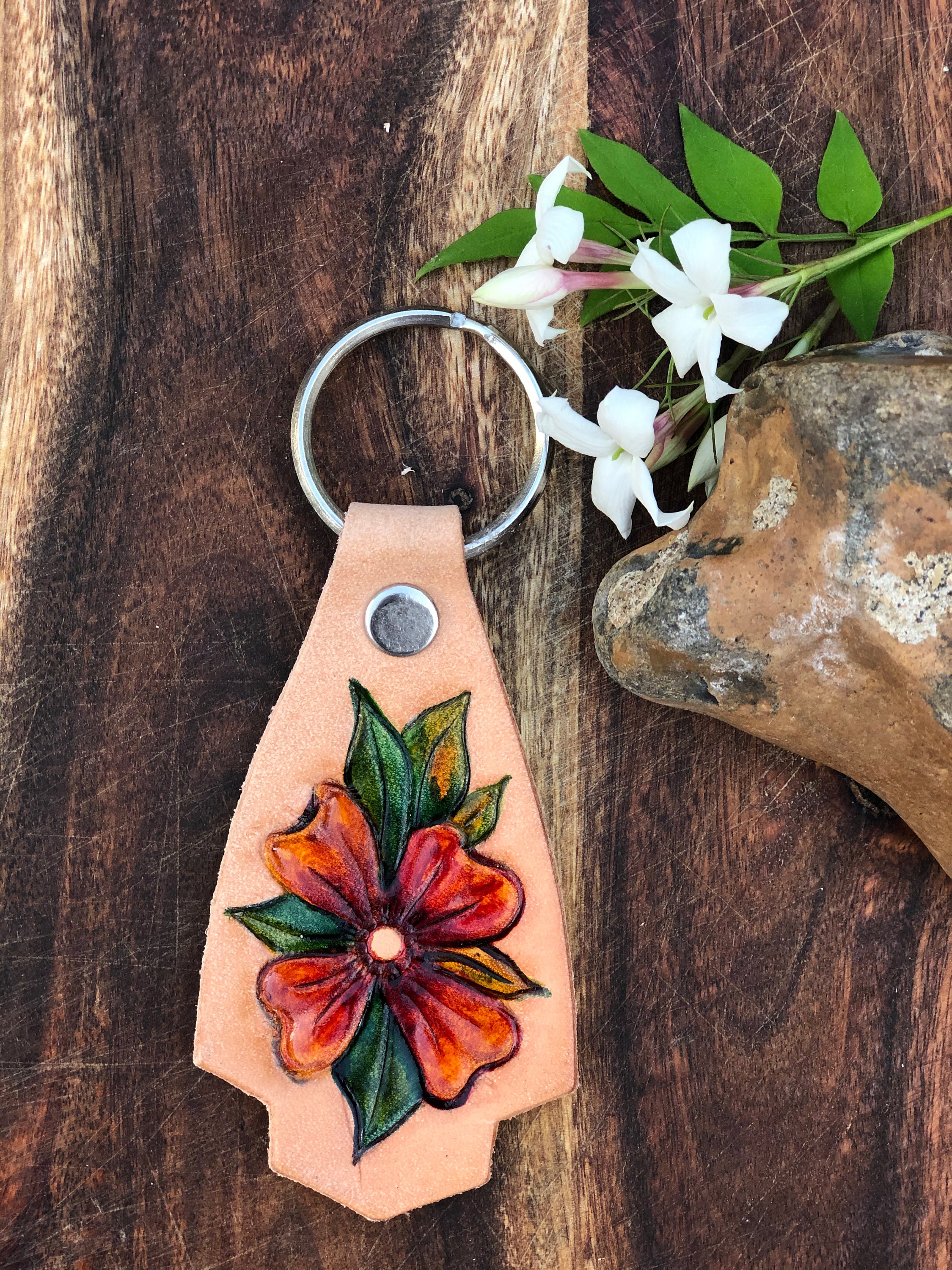 Londoner Leather Keychain Flower Floral Leather Key Fob - Etsy