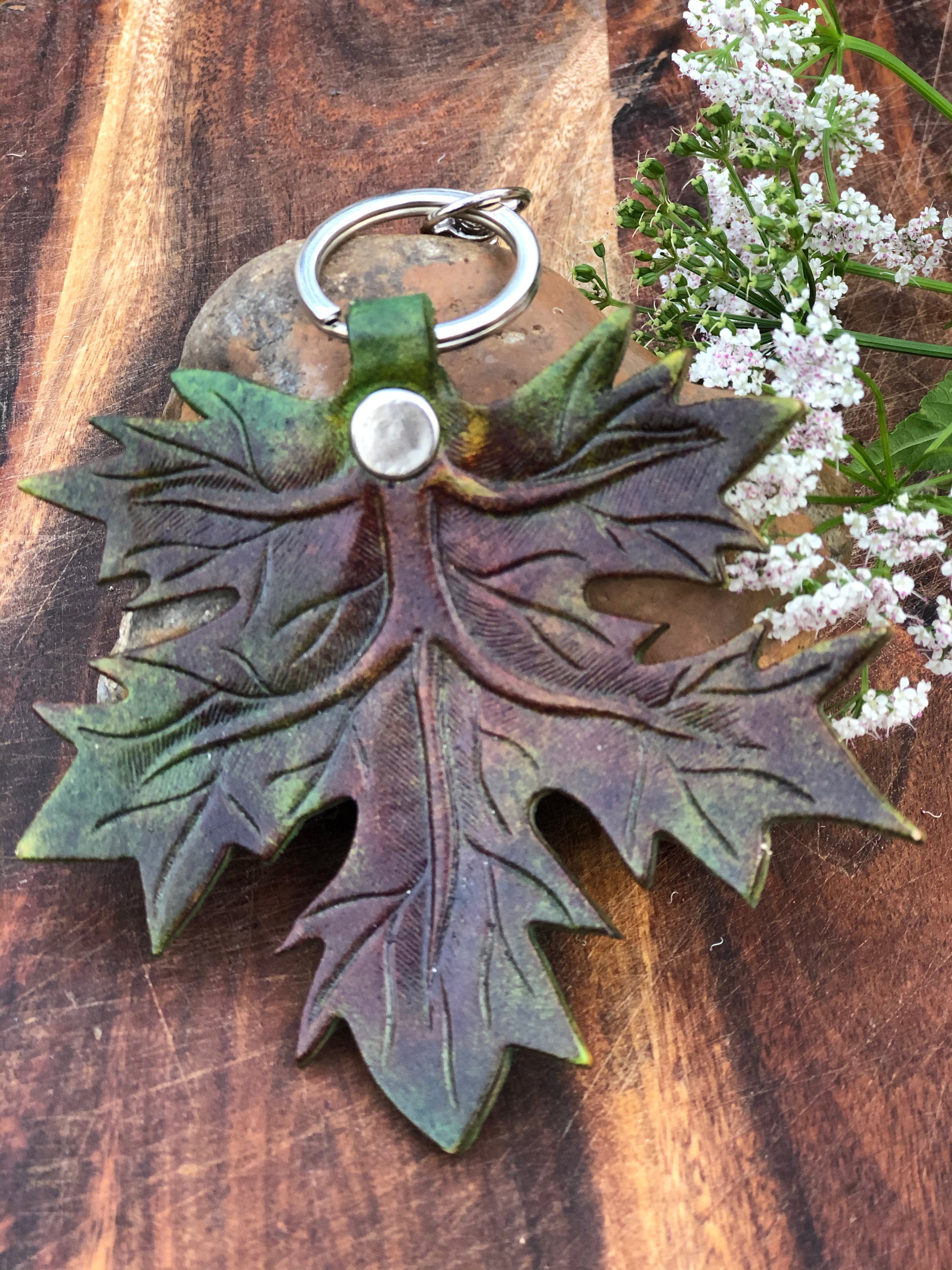 Genuine %100 Leather Keychain Maple Leaf Shaped Key ring | Etsy