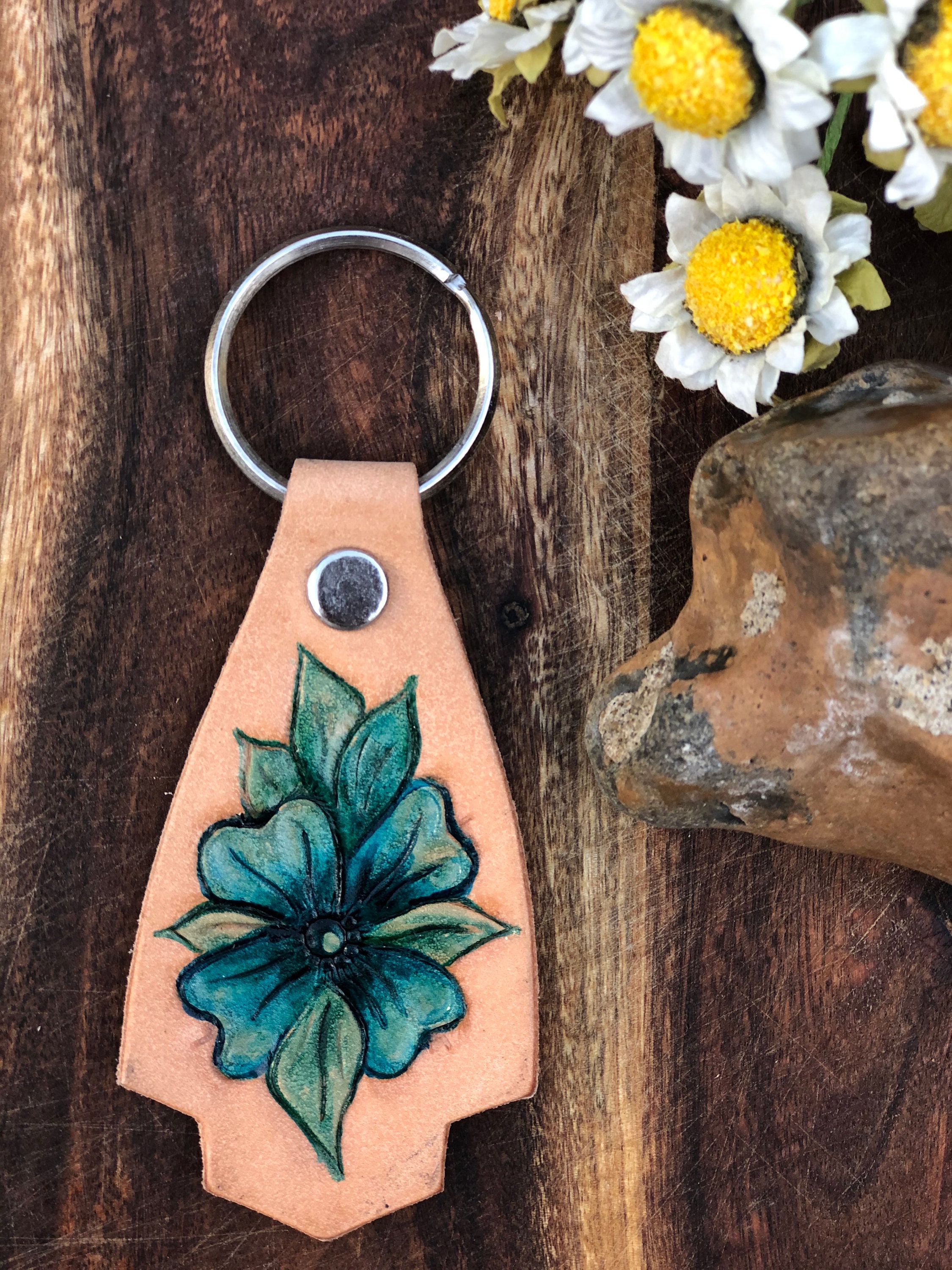 Londoner Leather Keychain Flower Floral Leather Key Fob - Etsy