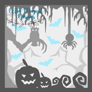 Halloween Owl Spider and Pumpkins Paper Cut Light Box 3D Shadow Box ...