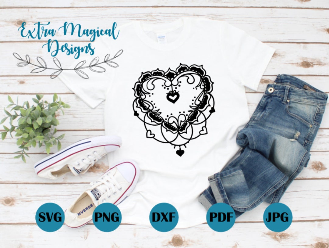 Valentine's Day Decorative Heart Love Mandala Zentangle SVG Digital ...