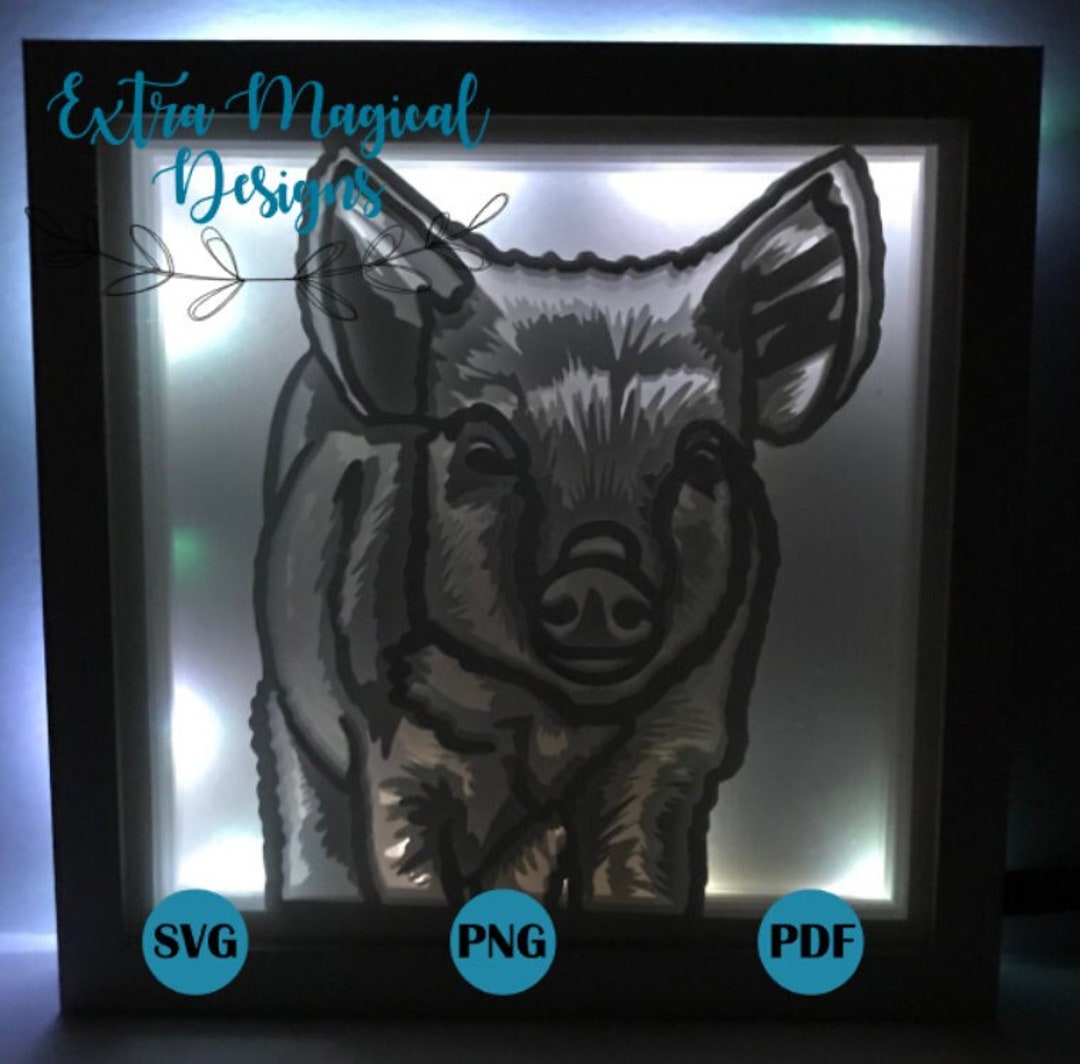 Pig Piglet Farm Animal Paper Cut Light Box 3D Shadow Box Digital ...