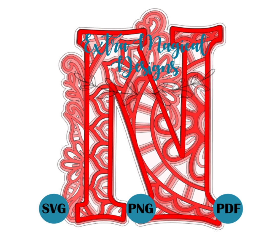 3D Mandala Letter N Paper Cut File Digital Download SVG Template - Etsy
