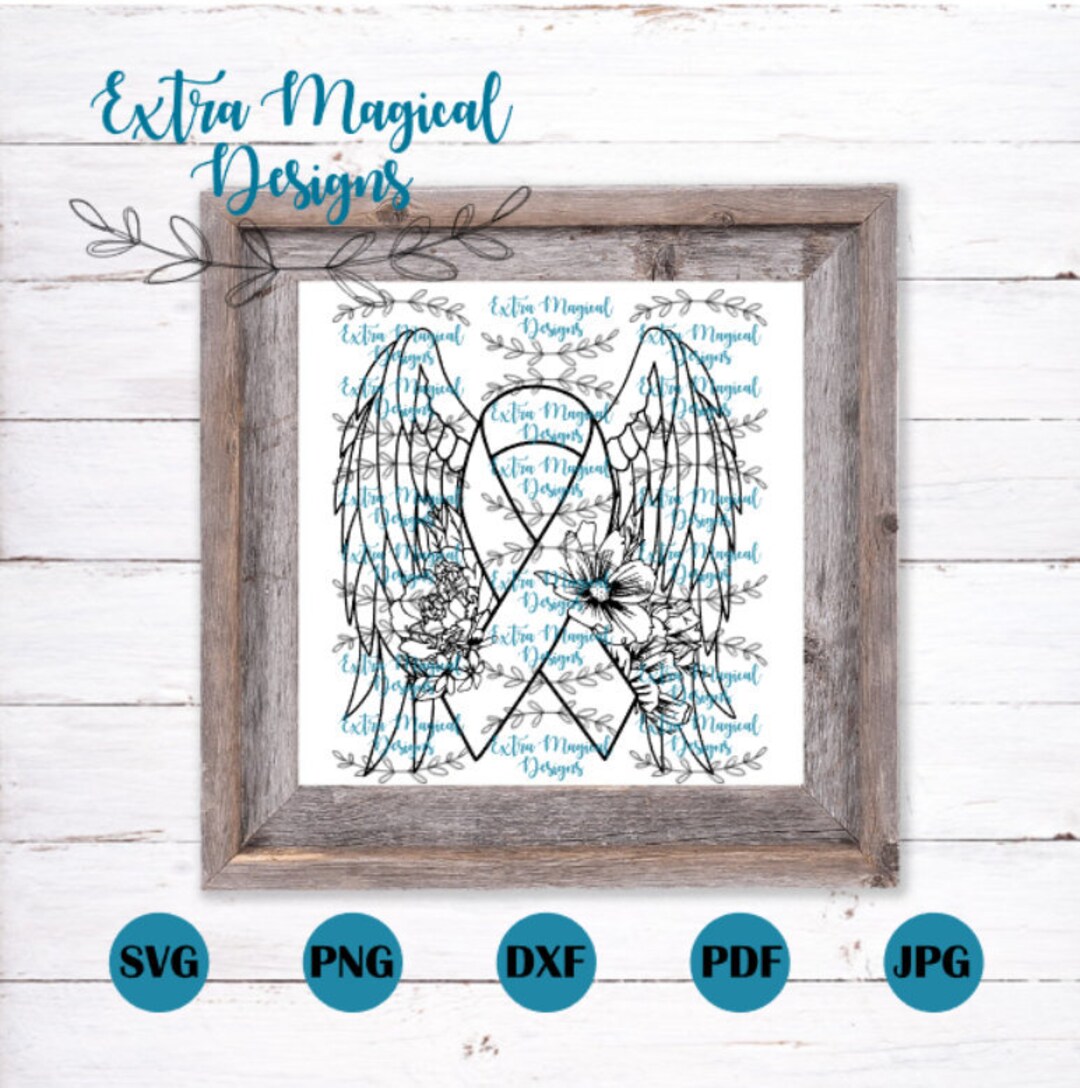 Awareness Ribbon With Angel Wings and Flowers SVG Digital Download - Etsy