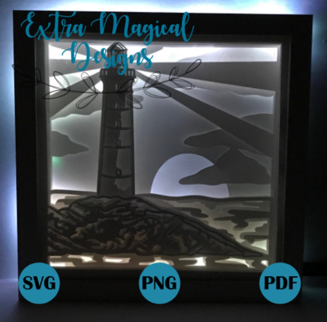 Lighthouse Ocean Paper Cut Light Box 3D Shadow Box Digital Download SVG ...