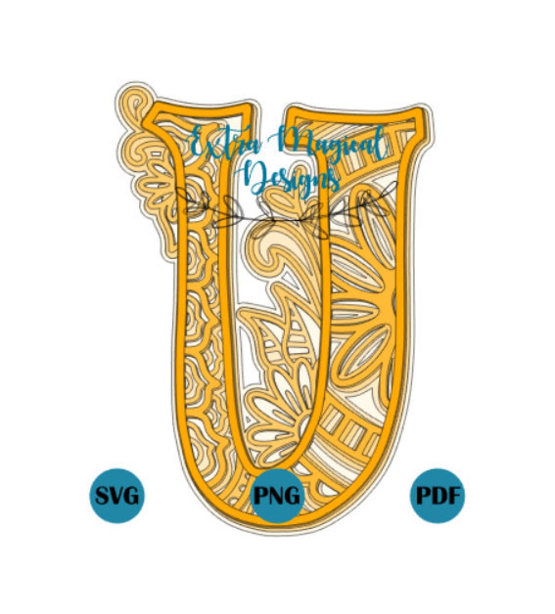 3D Mandala Letter U Paper Cut File Digital Download SVG Template - Etsy