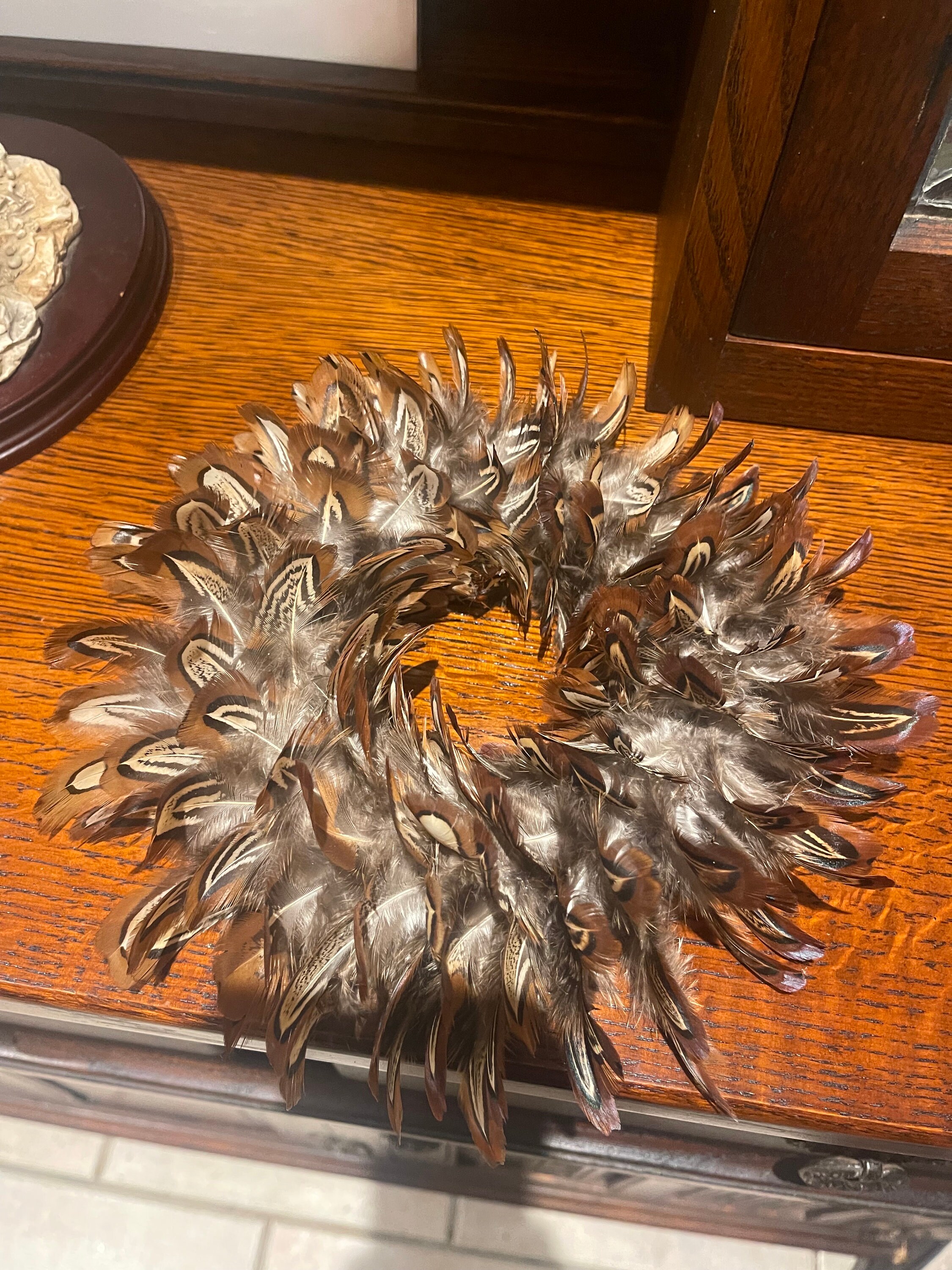 Fluffed Ringneck Pheasant Feather Wreath Table Decoration or - Etsy