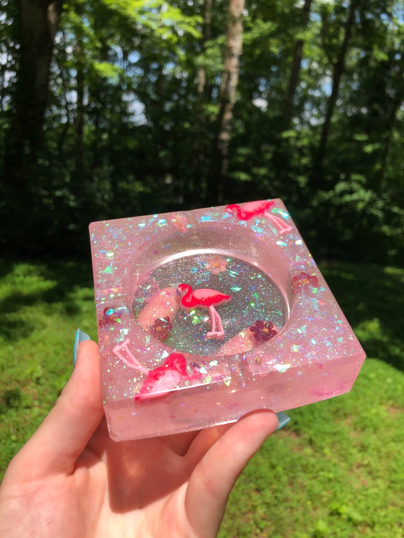 Glittery Pink Flamingo Resin Ashtray Home Decor Epoxy | Etsy