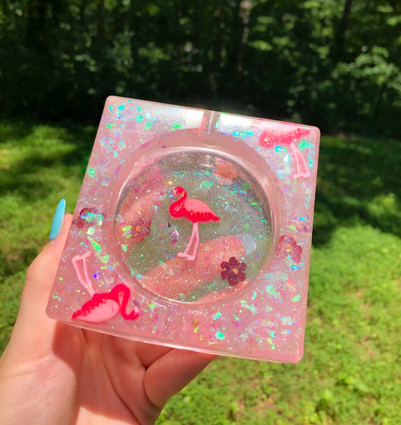 Glittery Pink Flamingo Resin Ashtray Home Decor Epoxy | Etsy