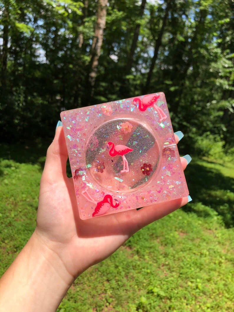 Glittery Pink Flamingo Resin Ashtray Home Decor Epoxy | Etsy