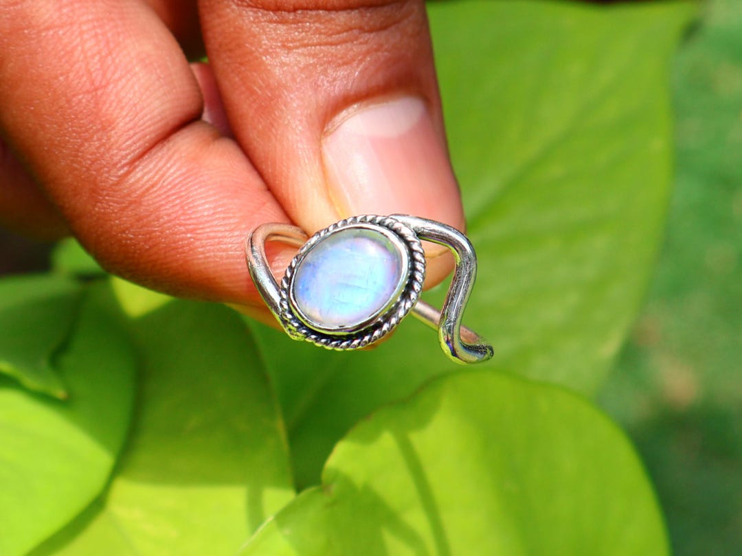 Rainbow Moonstone Ring, 925 Sterling Silver Oval Gemstone Ring, June ...