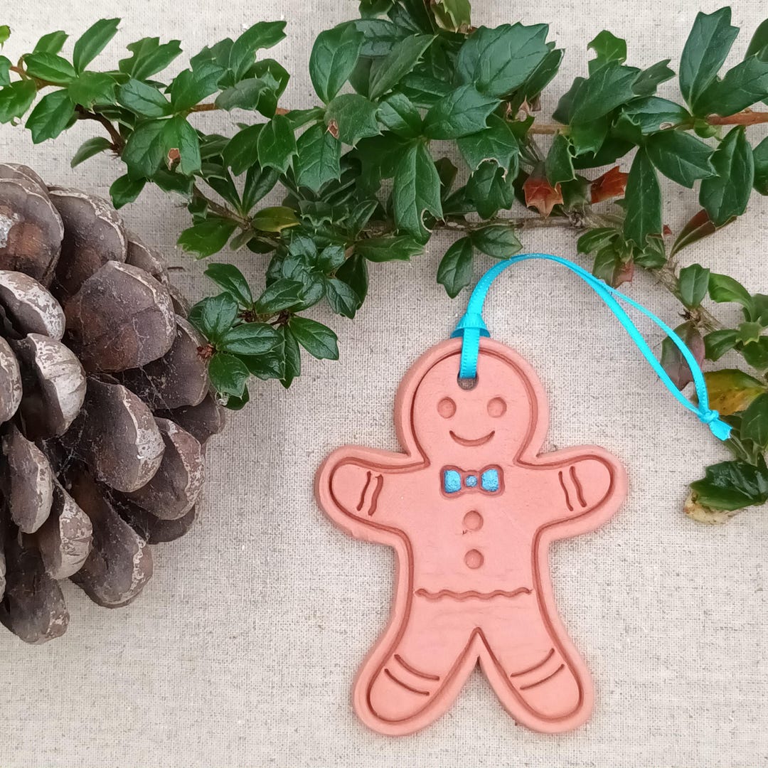 Gingerbread Man Hanging Christmas Decoration Blue Bow Tie - Etsy