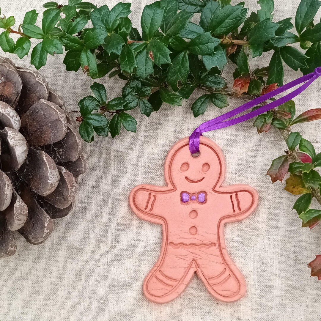 Gingerbread Man Hanging Christmas Decoration Purple Bow Tie - Etsy