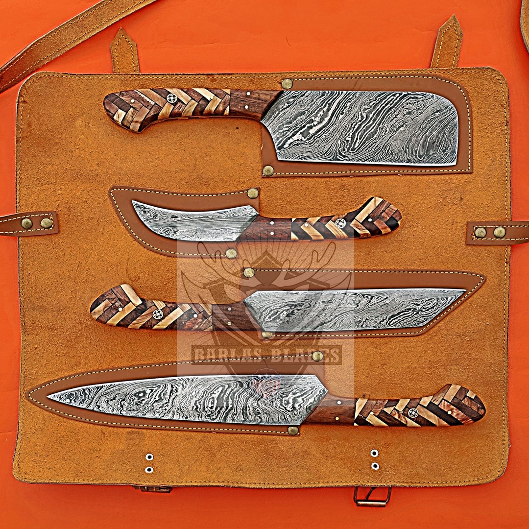 Chef Knives Set 4 Pcs Wavy Pattern Damascus Steel Blades - Etsy