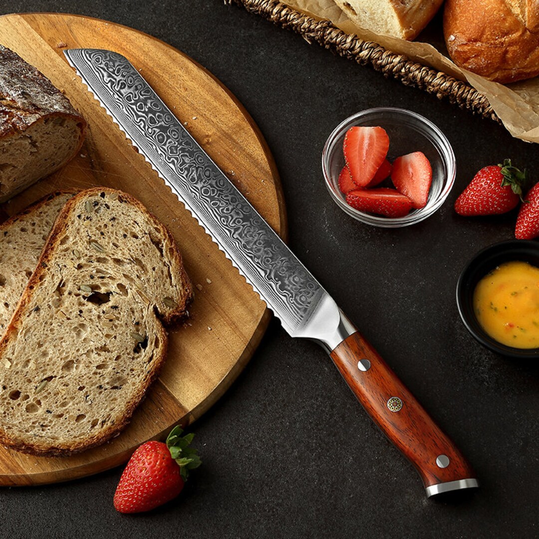 Premium Damascus Chef Bread Knifewith Rosewood Handle Kitchen Knife ...