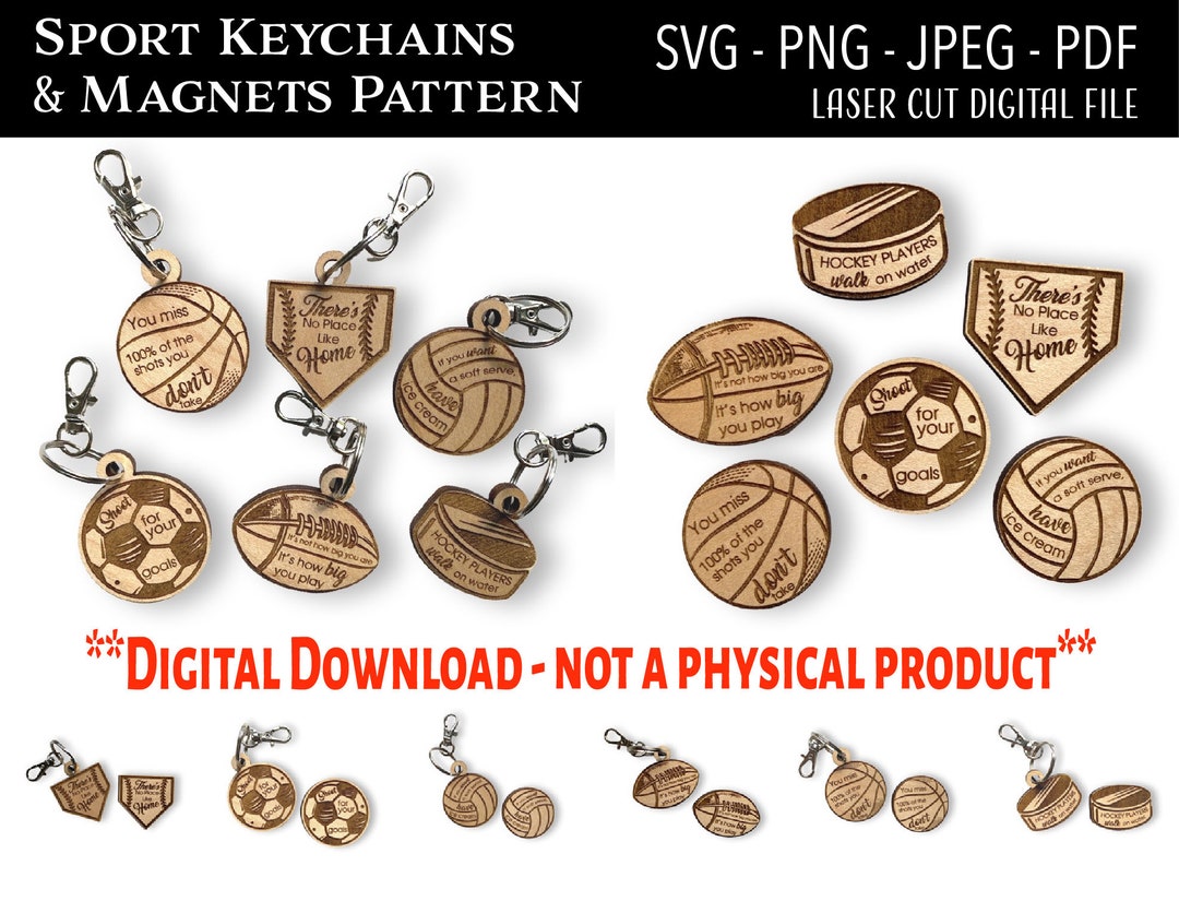 Laser Cut Digital File / Sport Keychain and Magnet SVG, PNG / Glowforge ...